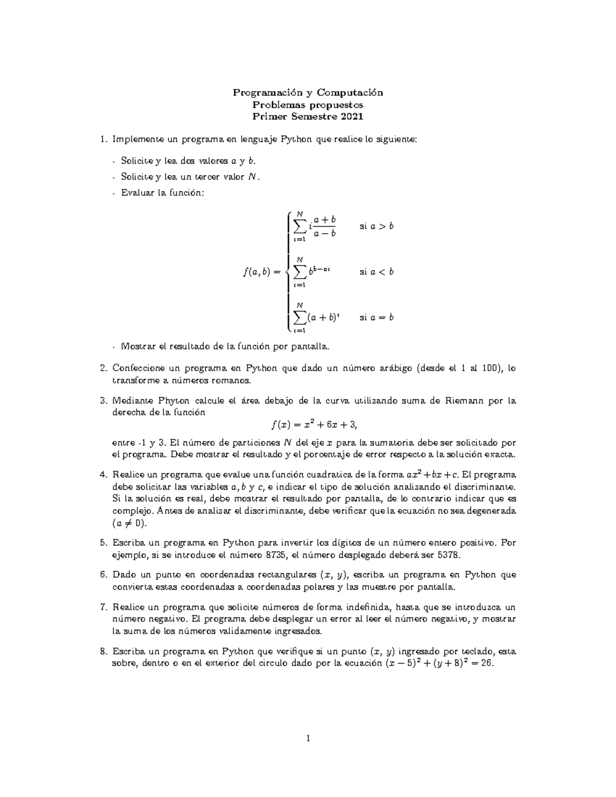 Guía de programación - Programaci ́on y Computaci ́on Problemas ...