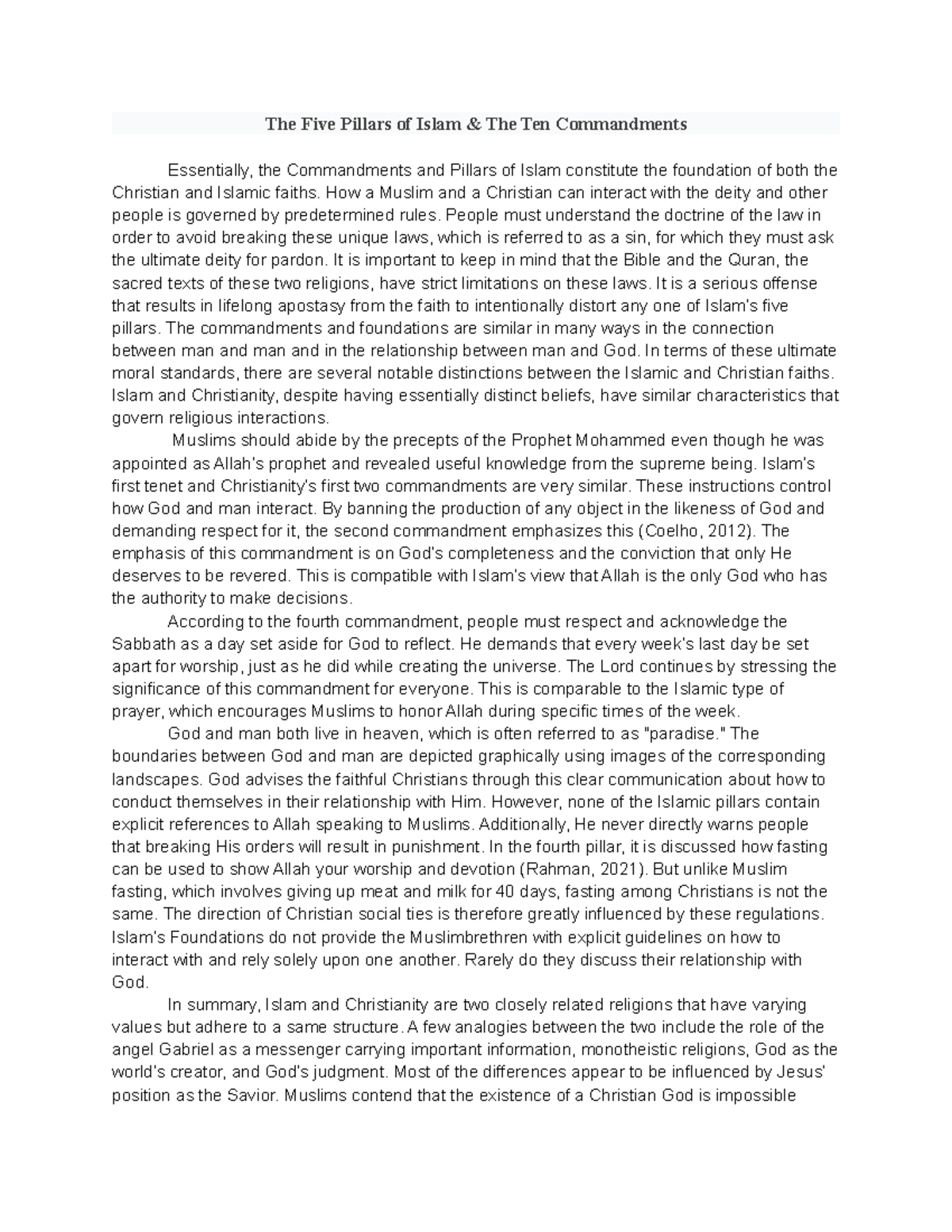 The Ten Commandments versus the Five Pillars of Islam - The Five ...