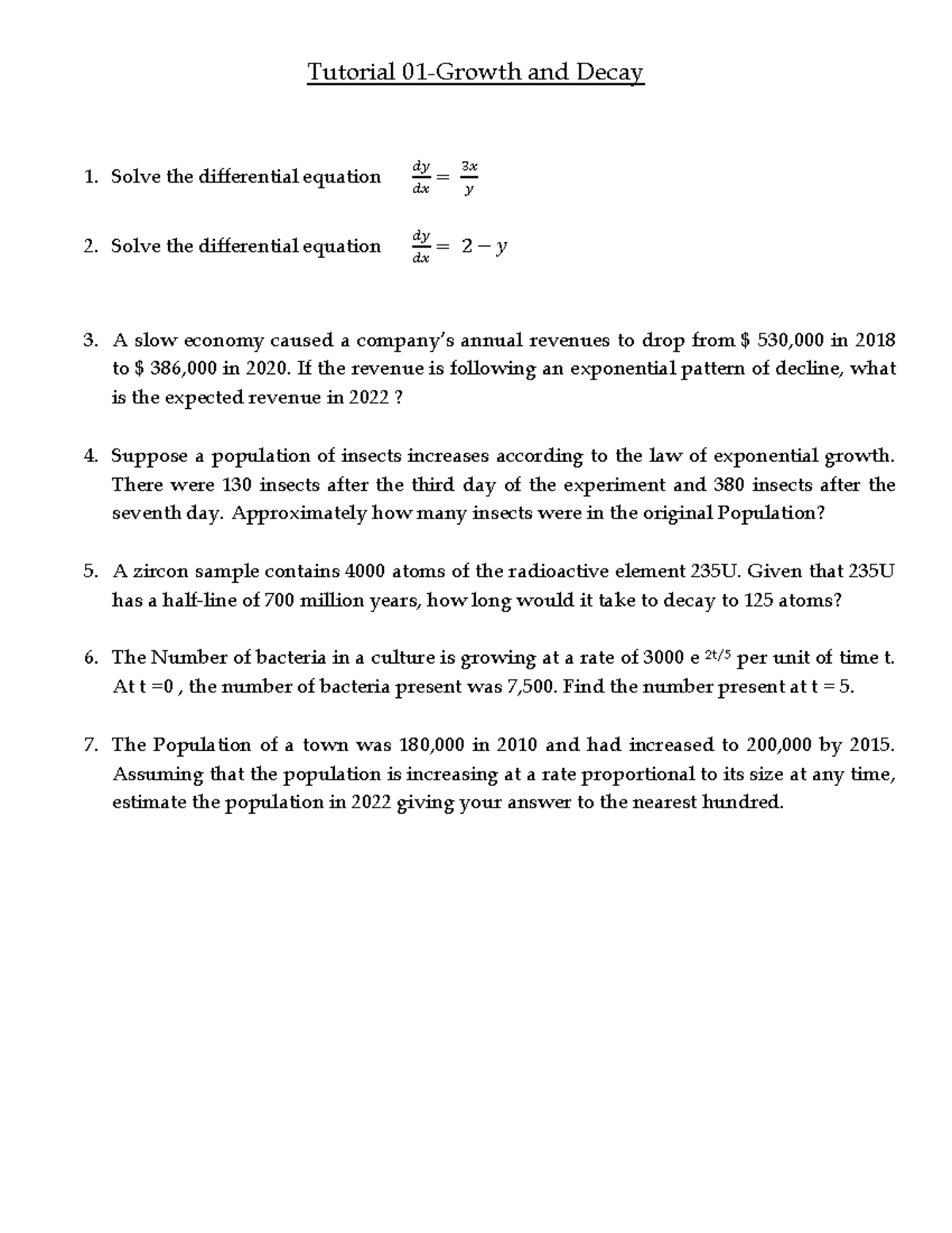 12 - Tutorial 01- Growth and Decay - Tutorial 01-Growth and Decay Solve ...