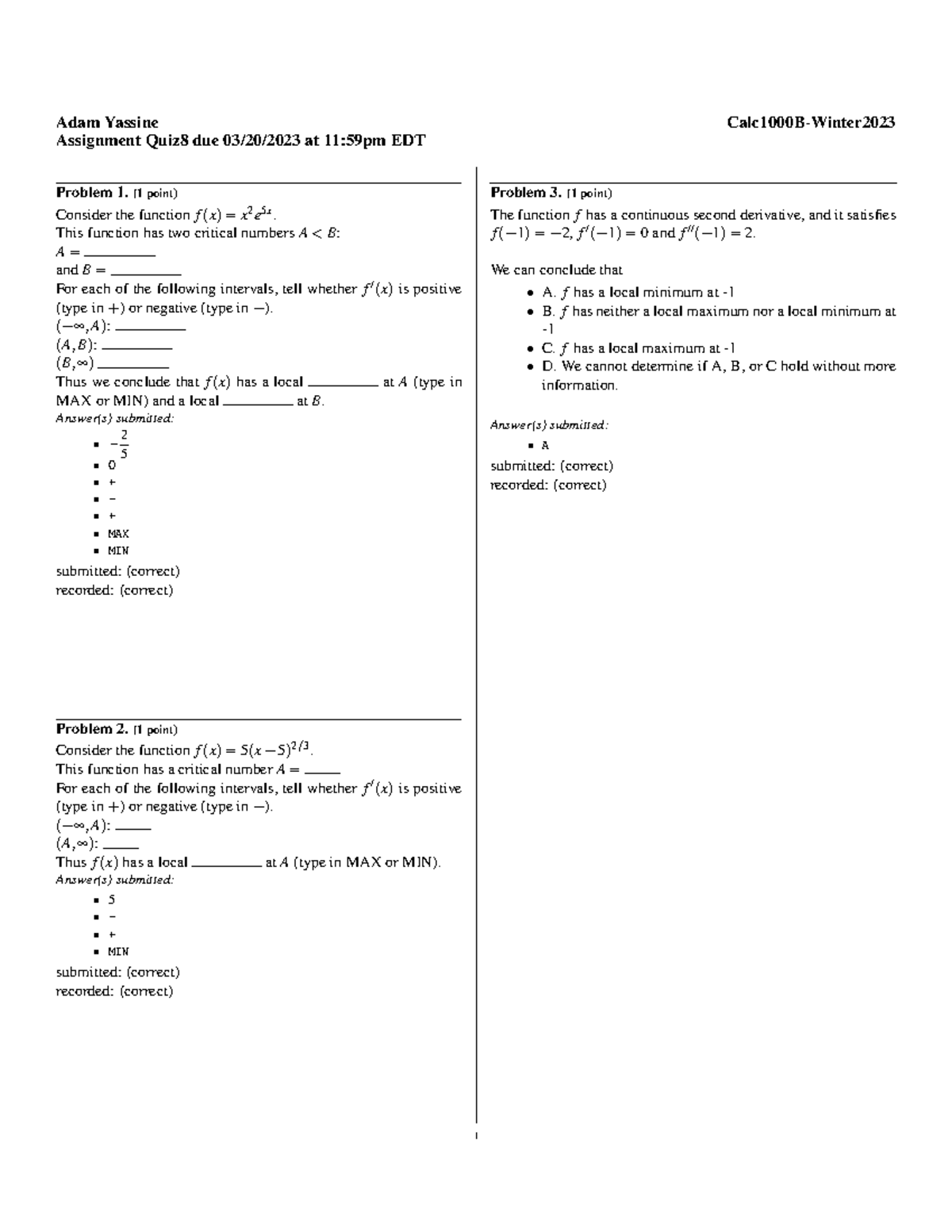 Calc1000B-Winter 2023 - Adam Yassine Calc1000B-Winter Assignment Quiz8 ...