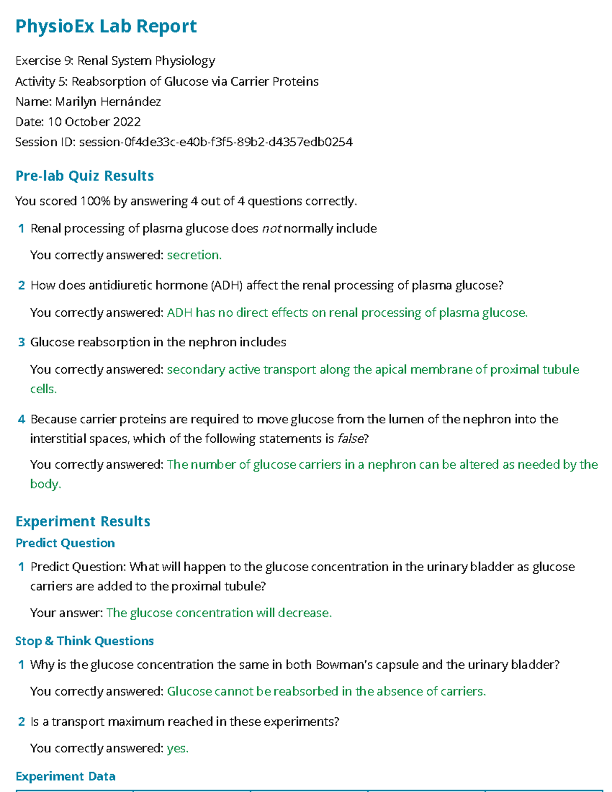 Physio Ex Exercise 9 Activity 5 - PhysioEx Lab Report Exercise 9: Renal ...