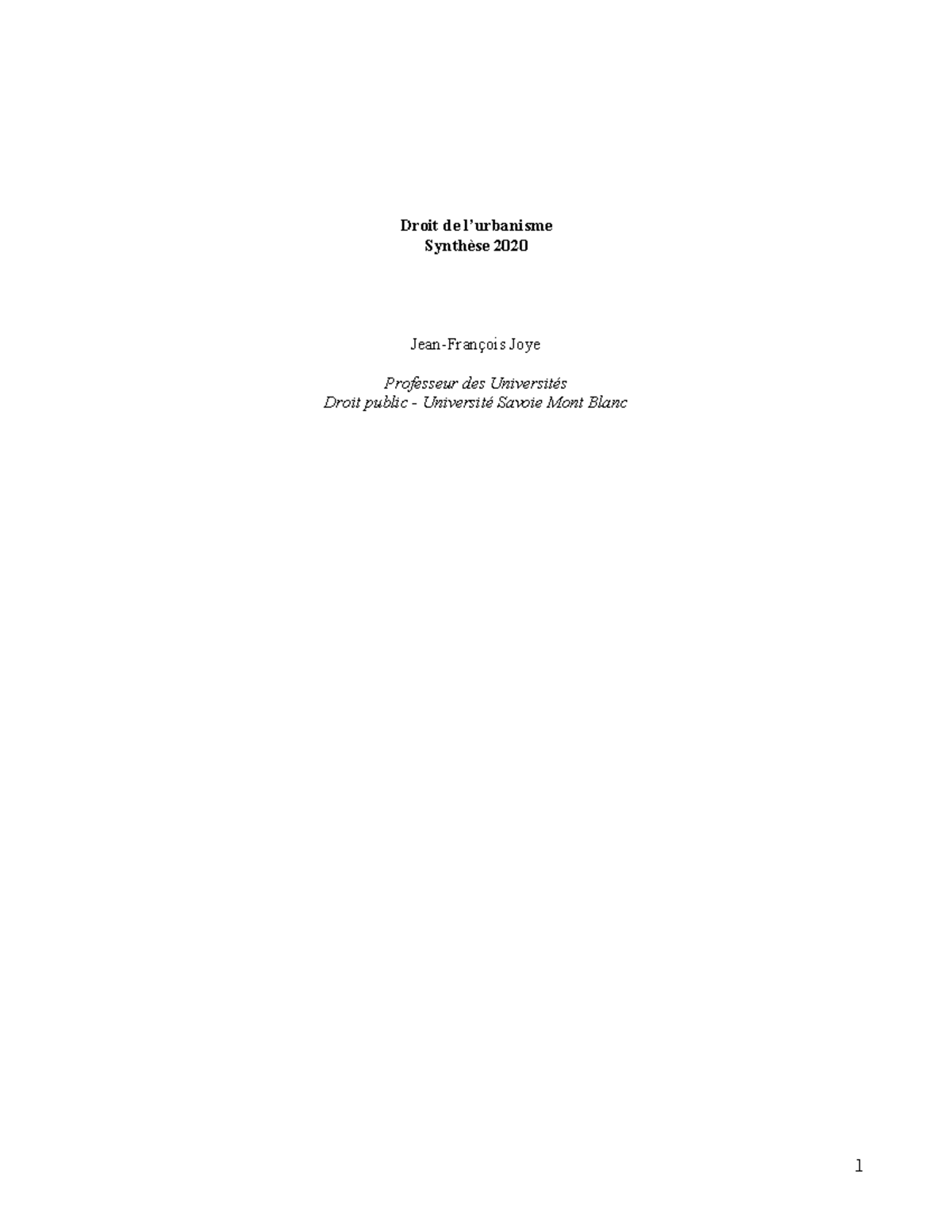 Droit de l’urbanisme synthèse 2020 JF Joye - Droit de l’urbanisme ...
