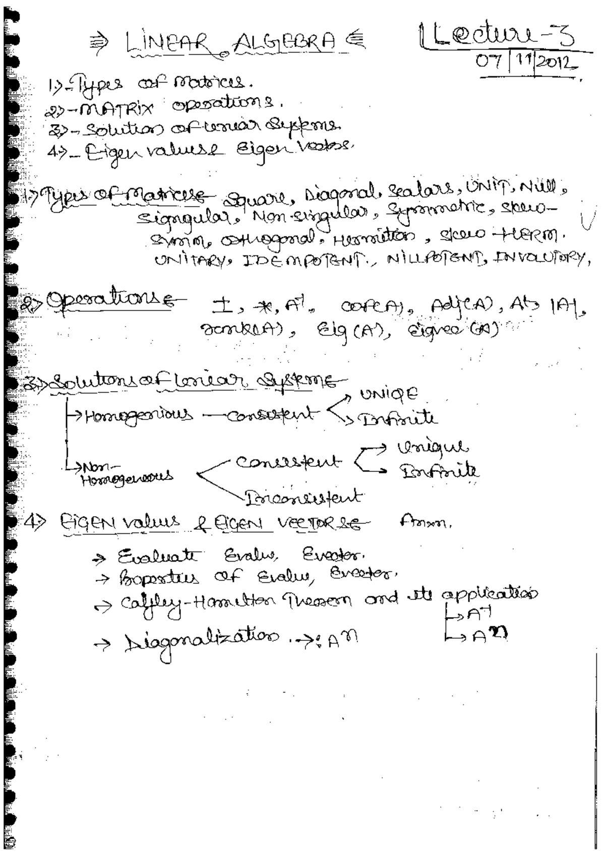 Linear algebra - LiNEAR ALGEBRA 1.) Types of matrices. 2) operations. 1 ...