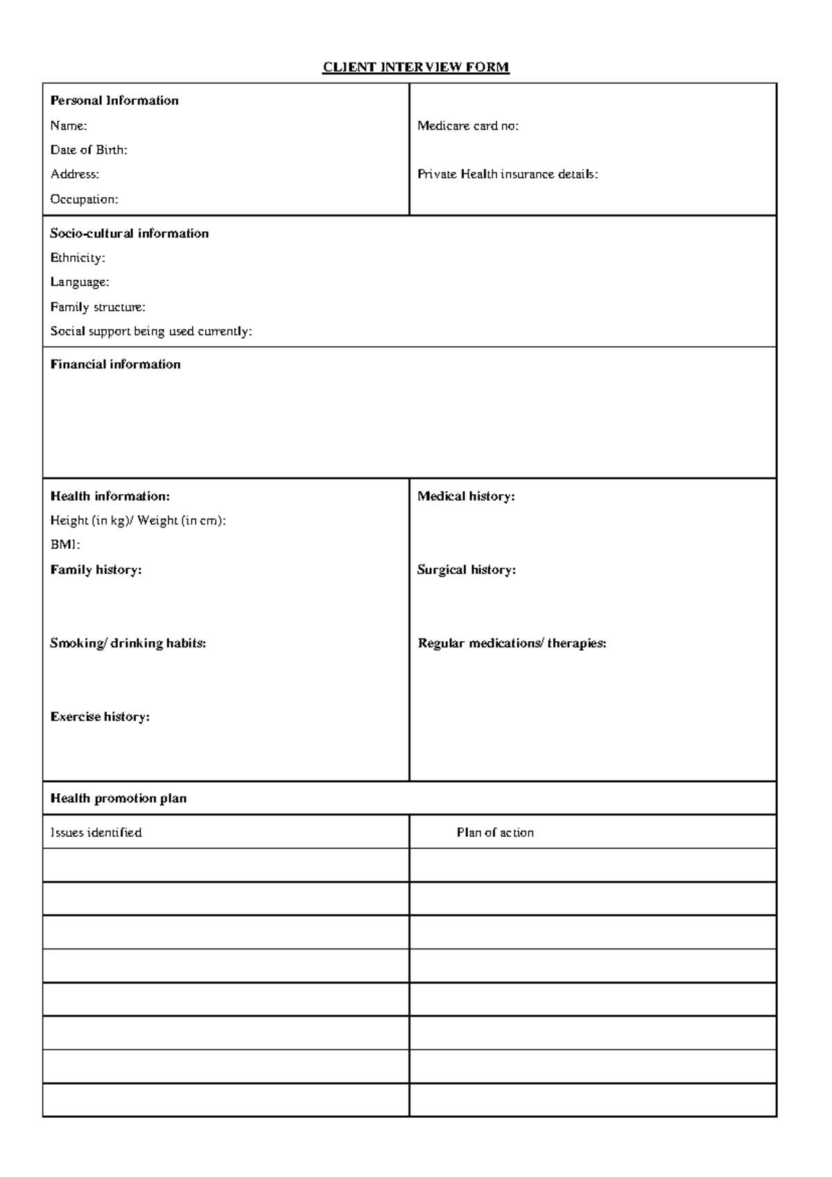 Hltenn 035 HO Client Interview Form - CLIENT INTERVIEW FORM Personal ...