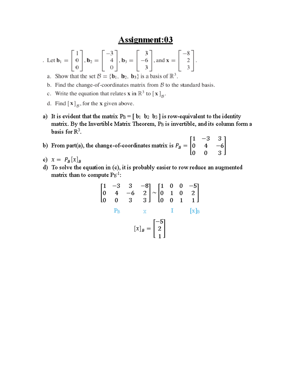 Linear Assignment Assignment A It Is Evident That The Matrix Pb