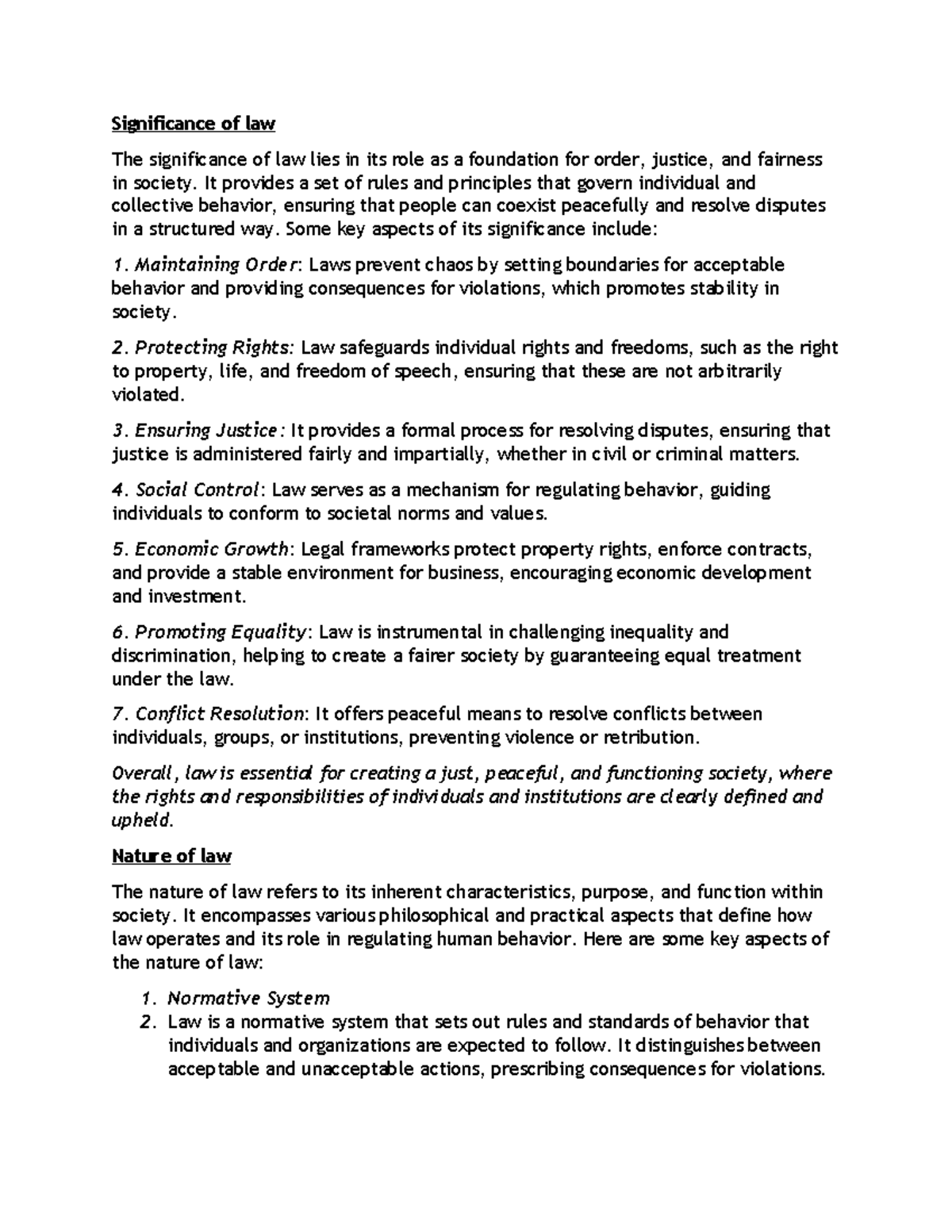 Topic 1 Additional notes 124151 125049 - Significance of law The ...