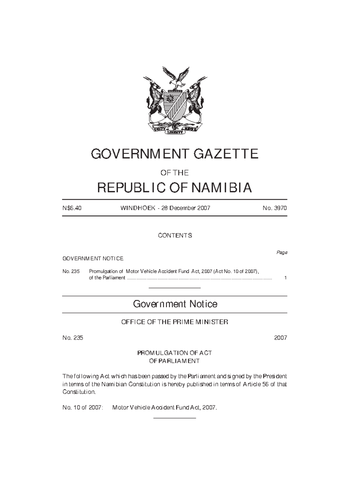 MVA Act 10 of 2007 - legislation - No. 3970 Government Gazette 28 ...