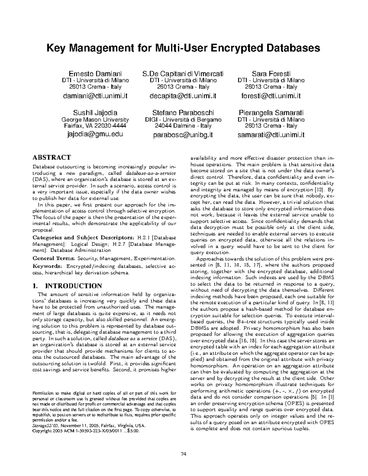 Key Management for Multi User Databases - Key Management for Multi-User Encrypted Databases ...