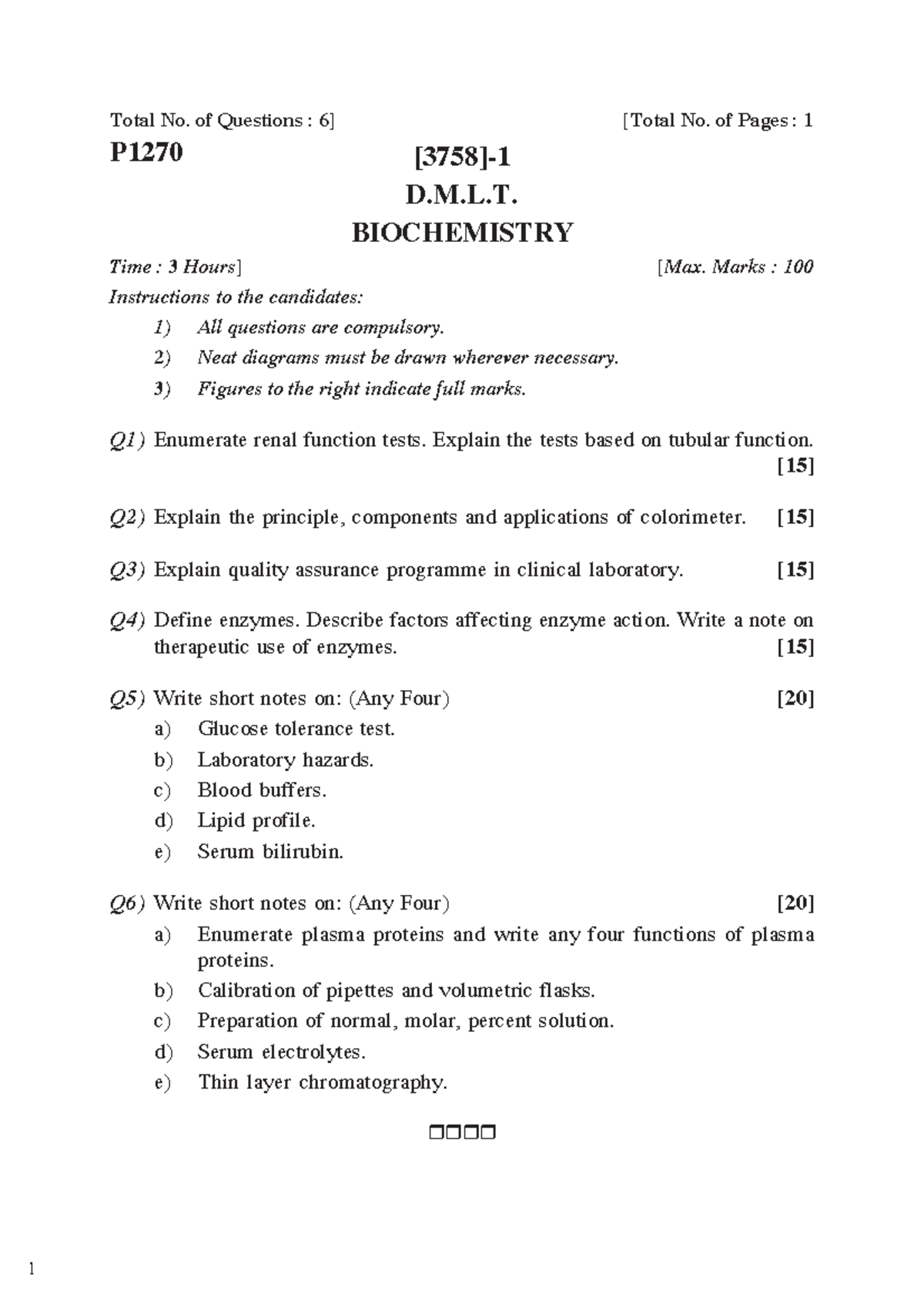 Dmlt1.pdf bio - Dmlt - 1 Total No. of Questions : 6] [Total No. of Pages : 1 [3758]- D.M.L ...