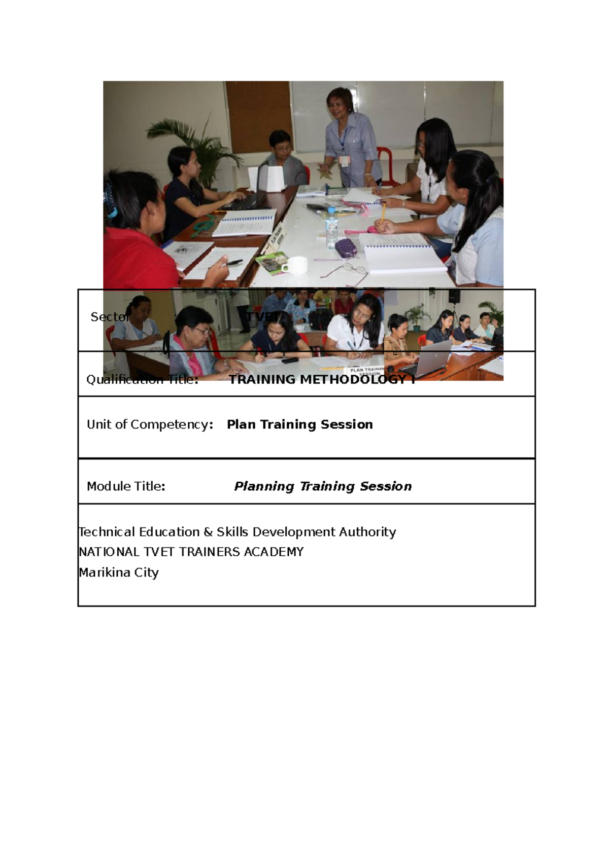 Final Portfolio - NOTES - Sector : TVET Qualification Title: TRAINING ...