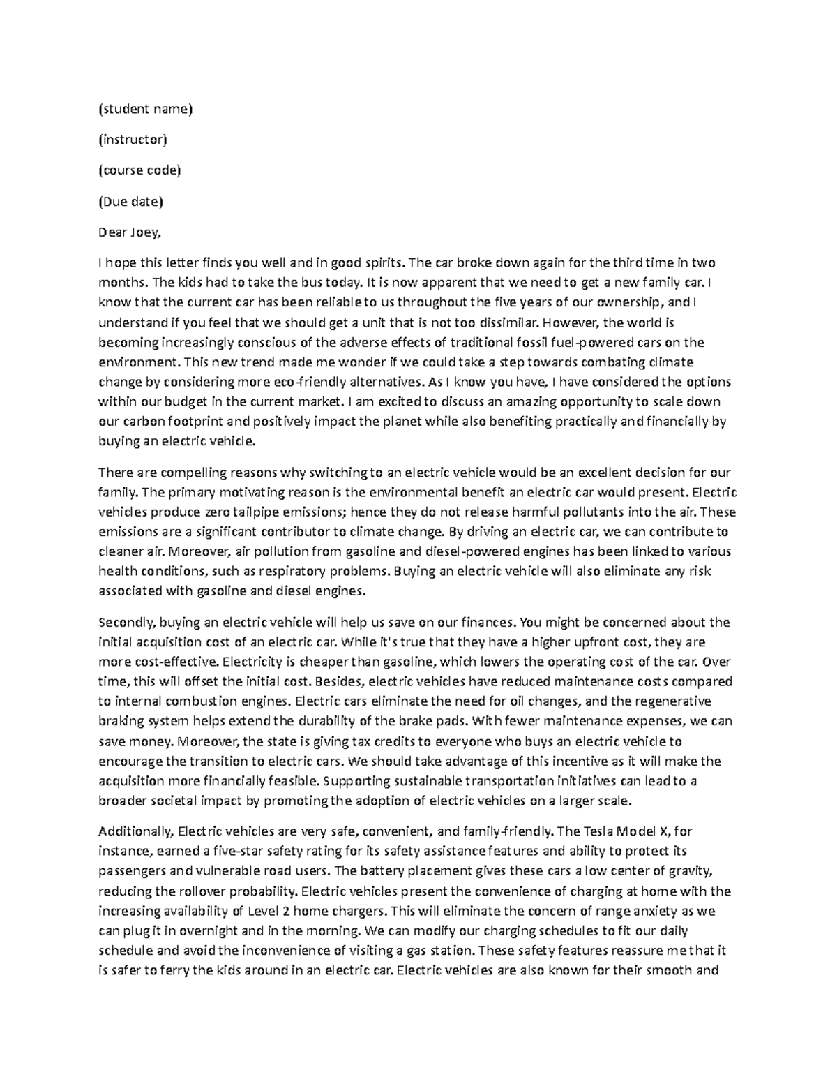 Persuasive Letter - LECTURE NOTES - (student name) (instructor) (course ...