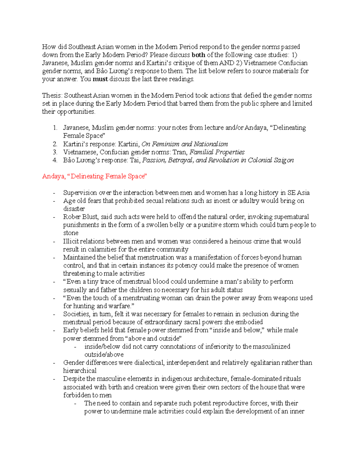 Notes - How did Southeast Asian women in the Modern Period respond to ...