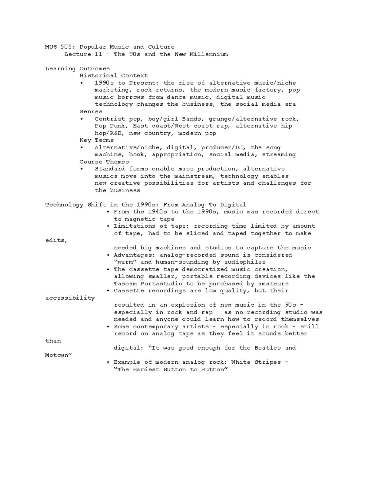 MUS 505 Lecture 11 The New Millennium - MUS 505: Popular Music and ...