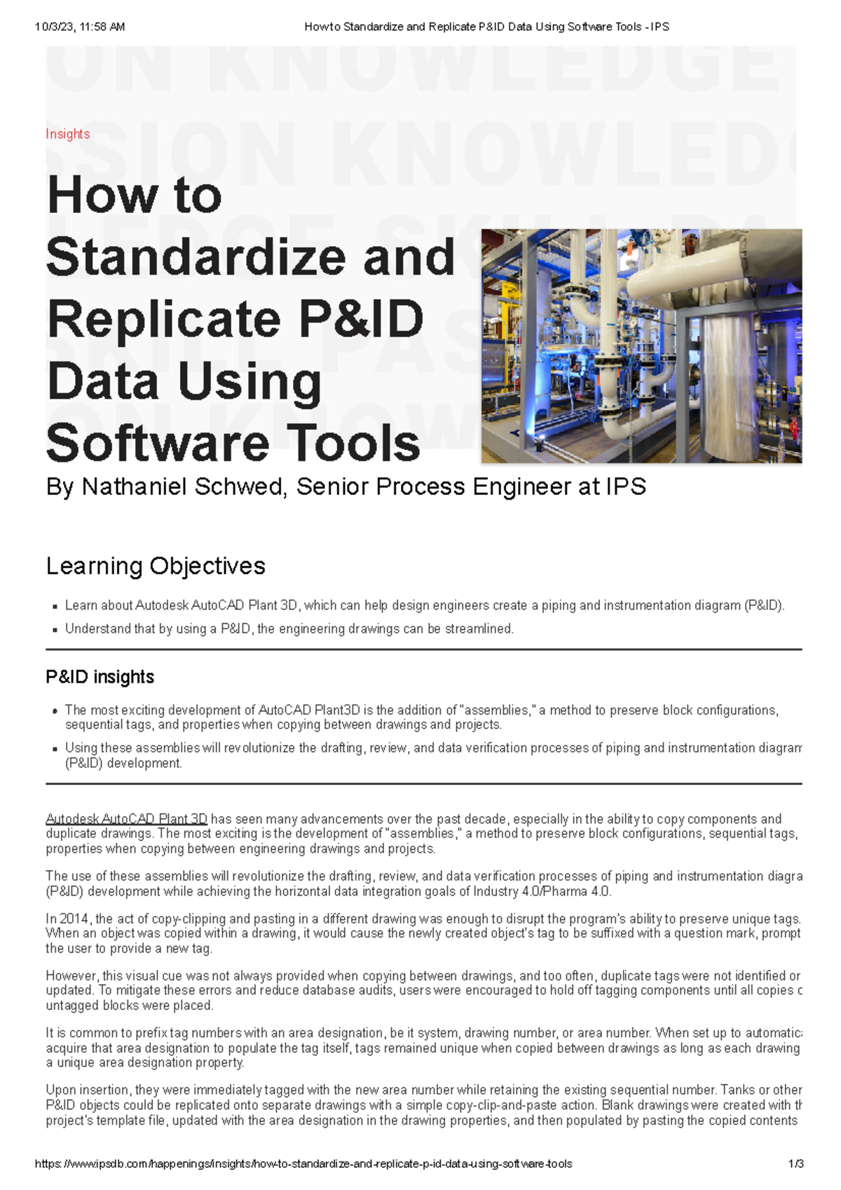 Autocad Plant 3d - How to Standardize and Replicate P&ID Data Using Software Tools - IPS - 10/3 ...