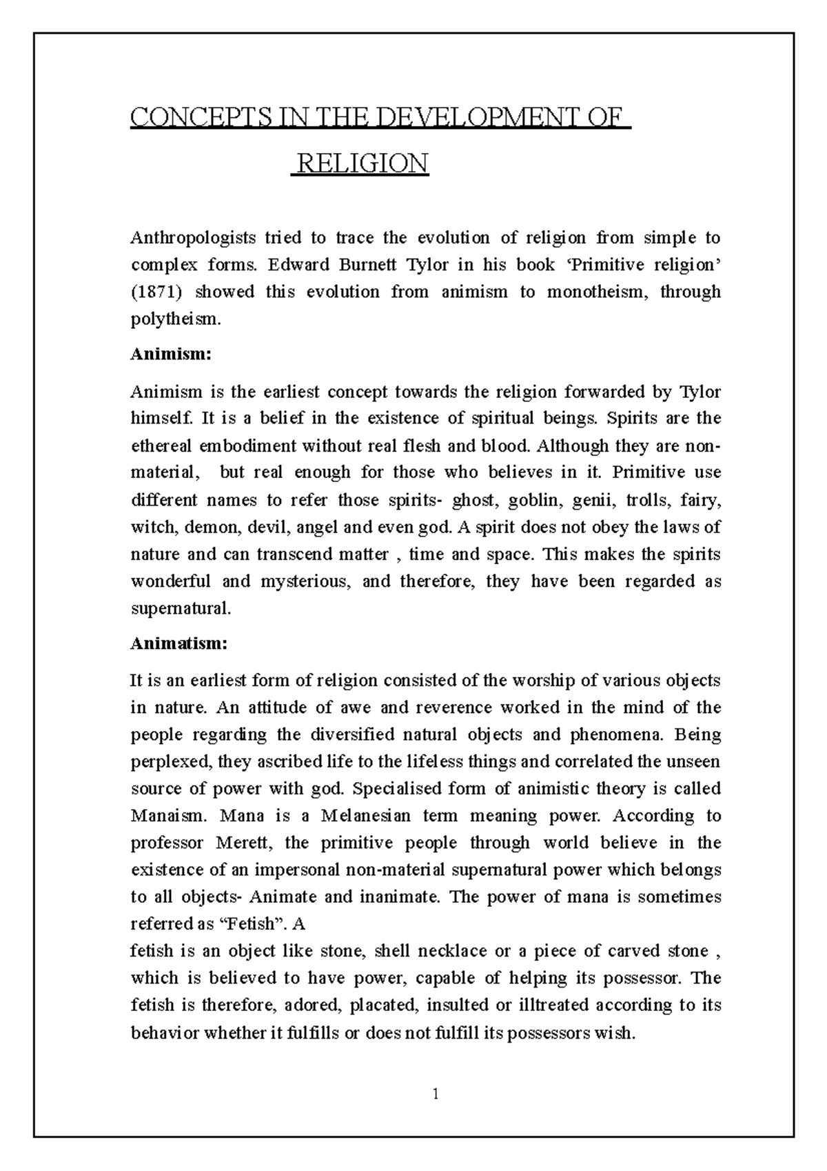 Concepts IN THE Development OF Religion - CONCEPTS IN THE DEVELOPMENT ...
