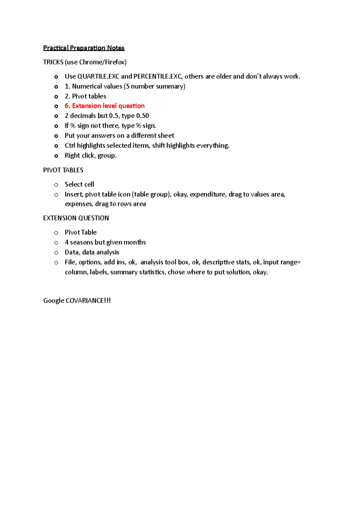 Practical Preparation Notes - Practical Preparation Notes TRICKS (use ...