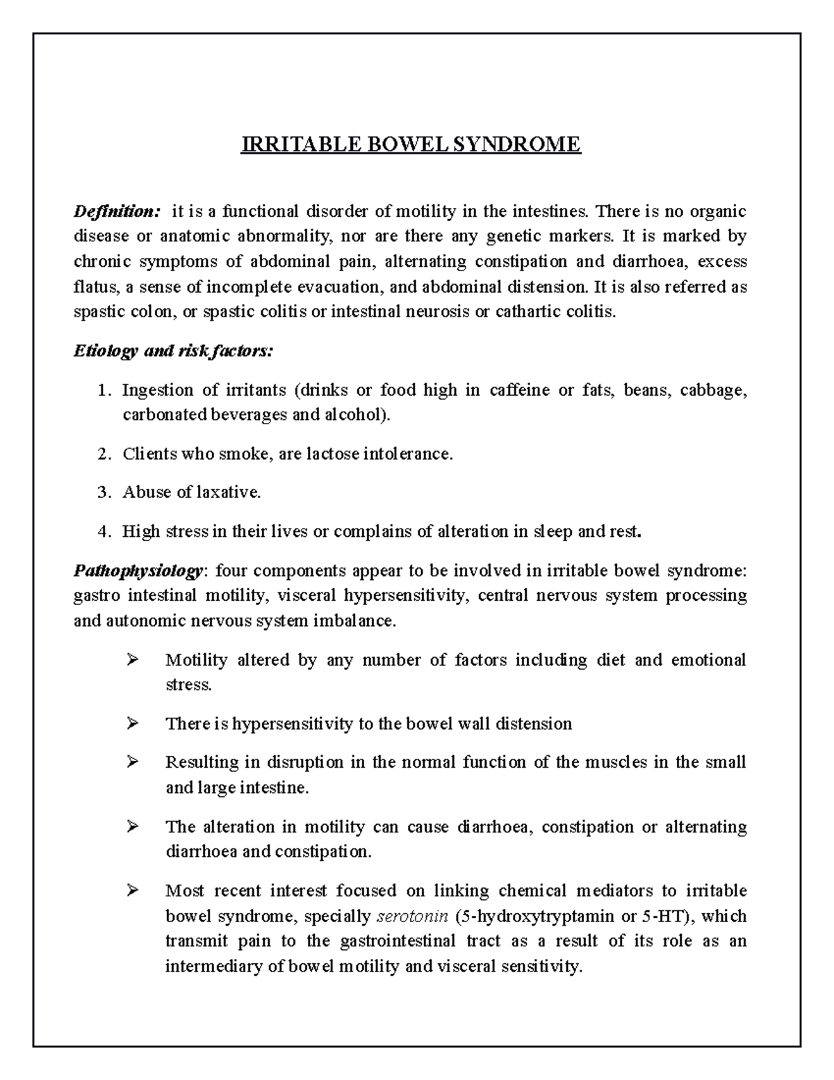 12. Irritable Bowel Syndrome - IRRITABLE BOWEL SYNDROME Definition: it ...