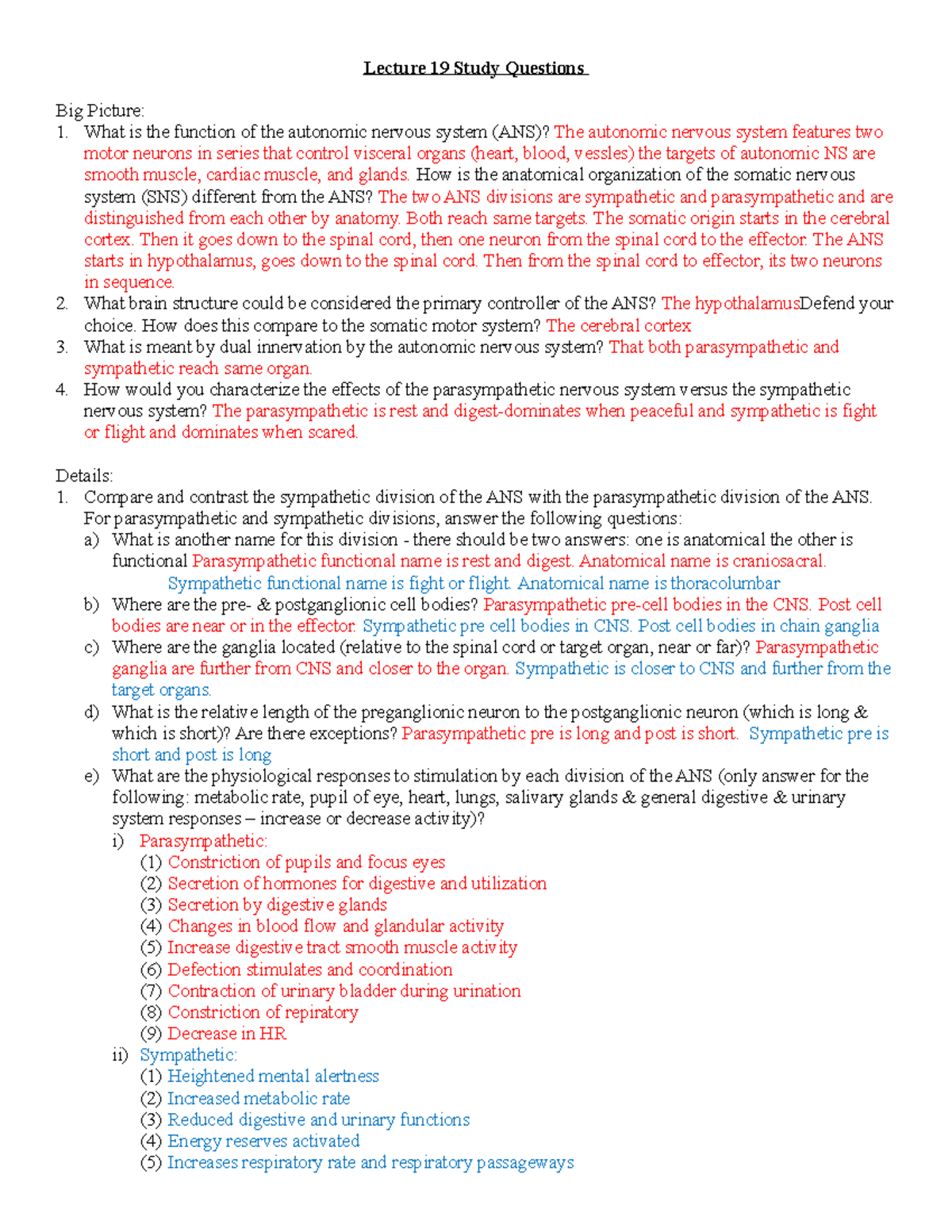 Lecture 19 Study Questions - Lecture 19 Study Questions Big Picture ...