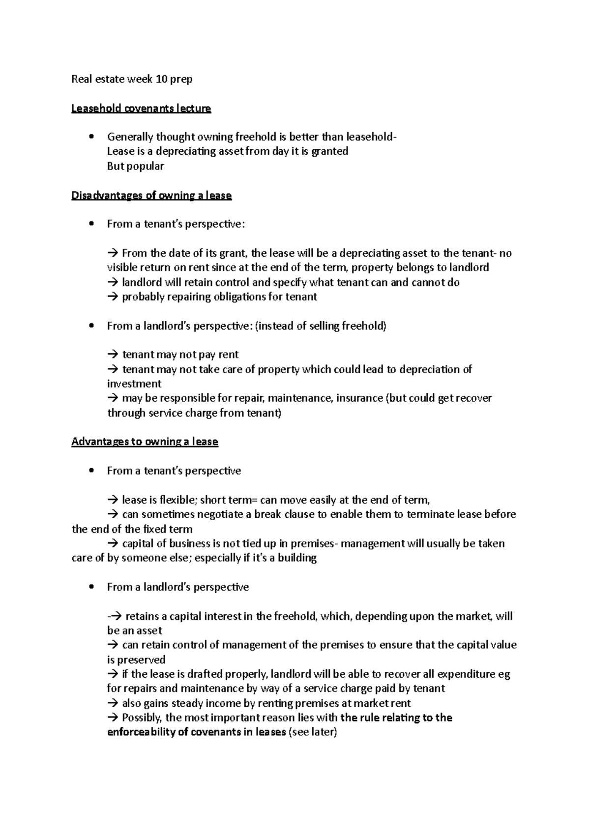 Real estate week 10 prep notes LPC 2021/22 - Real estate week 10 prep ...