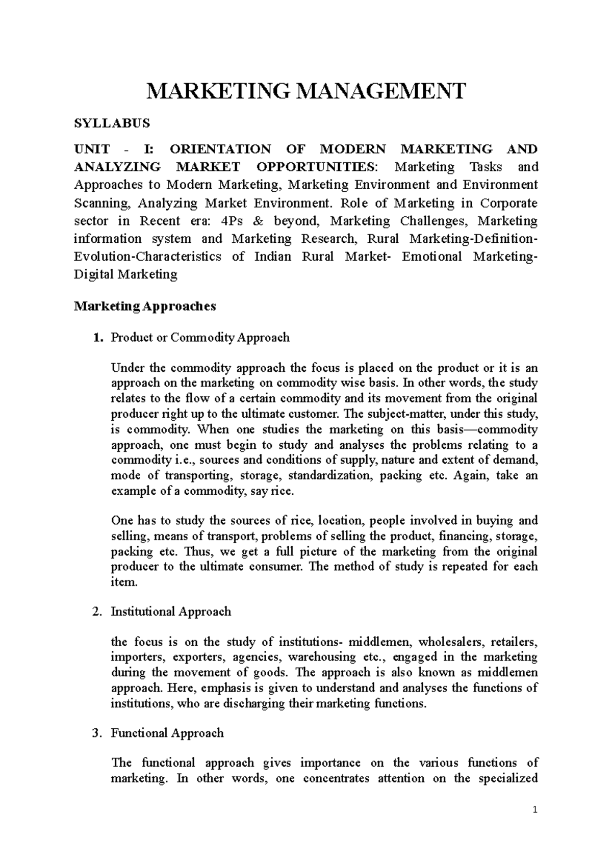 Marketing Management - MARKETING MANAGEMENT SYLLABUS UNIT - I ...