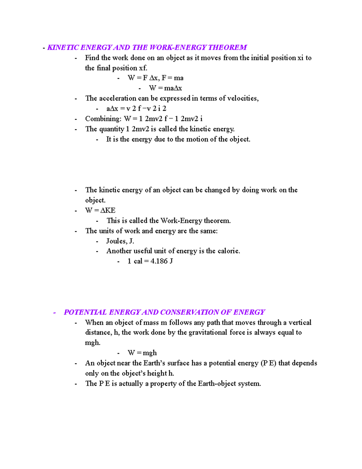 Chapter 6 - Physics - Google Docs4 - KINETIC ENERGY AND THE WORK-ENERGY ...