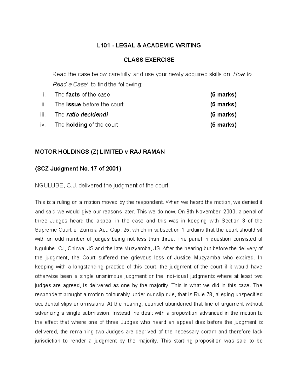 CASE Summary TUT 3 - L101 - LEGAL & ACADEMIC WRITING CLASS EXERCISE ...