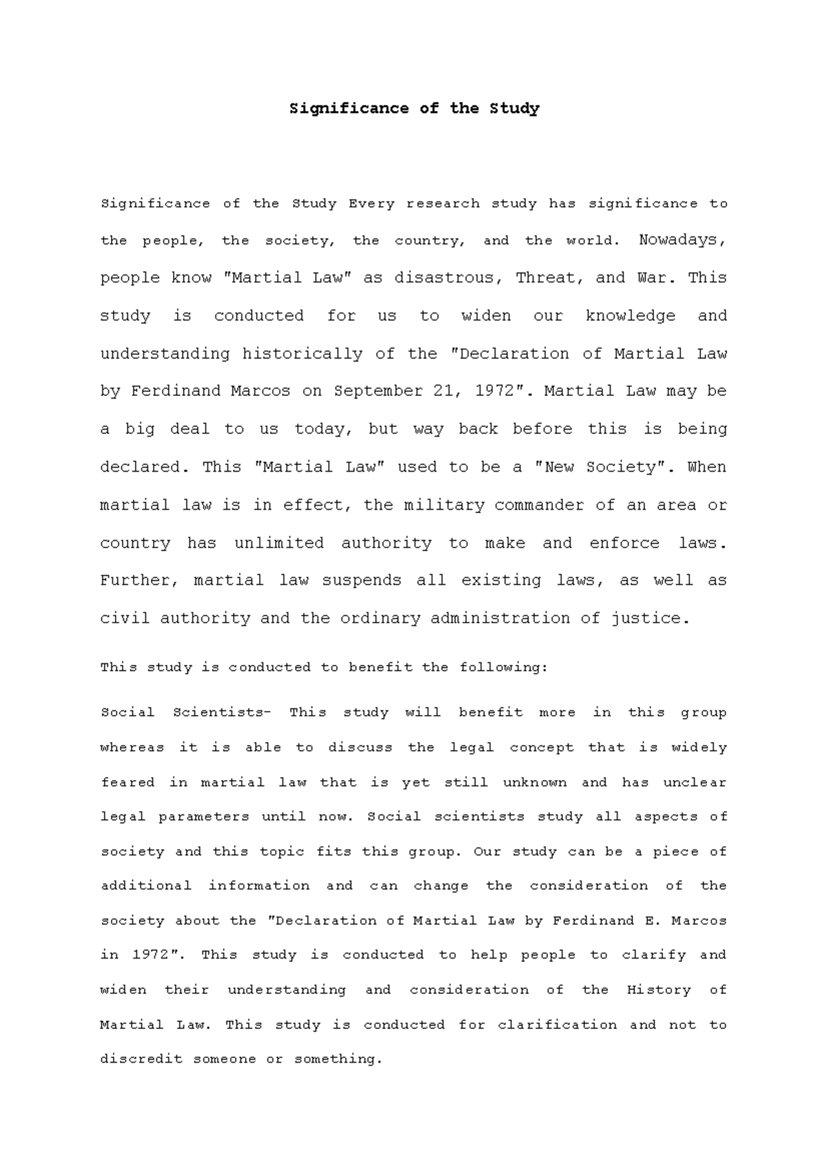 1 Significance of the Study - Significance of the Study Significance of ...