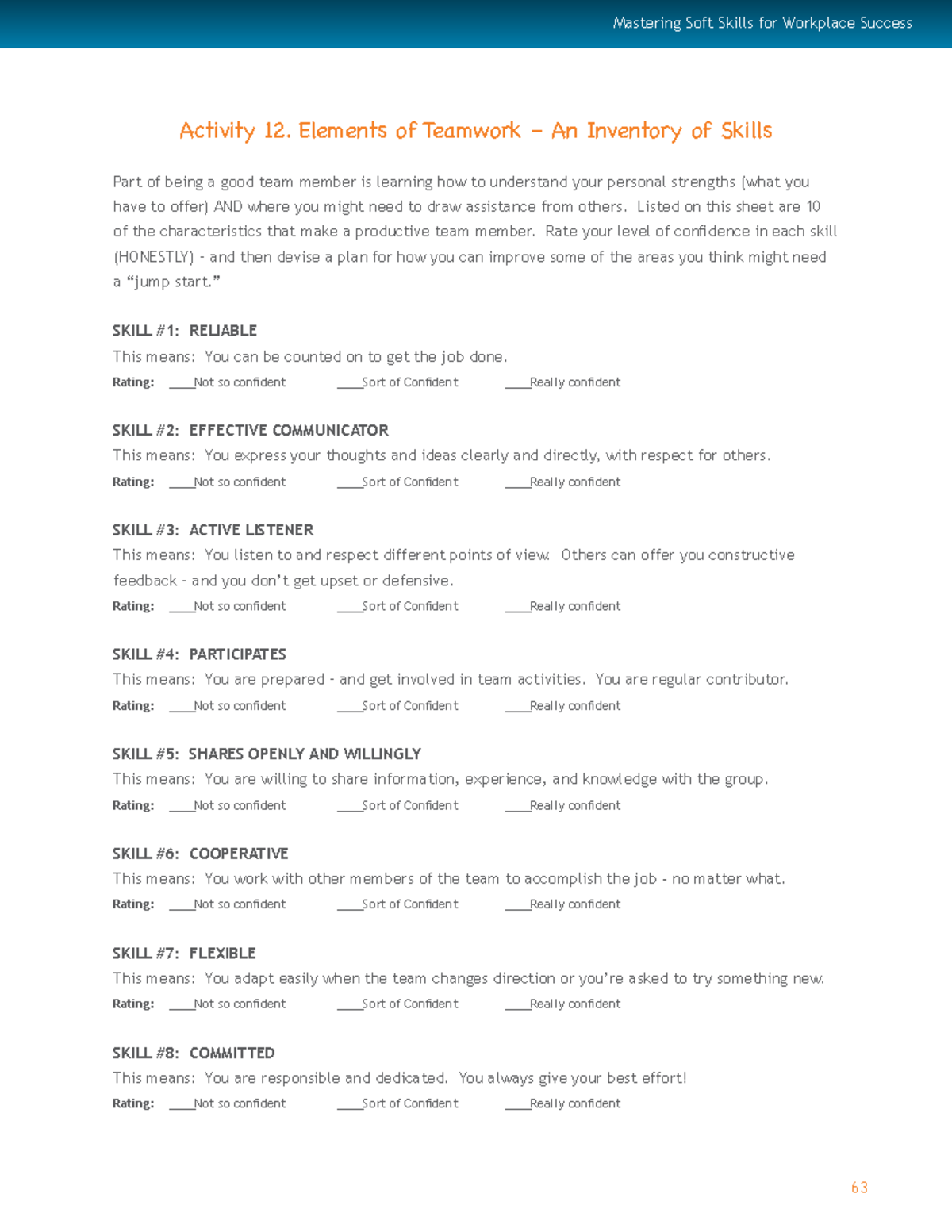 Skill Building Building Skill Inventory HO - Mastering Soft Skills for ...