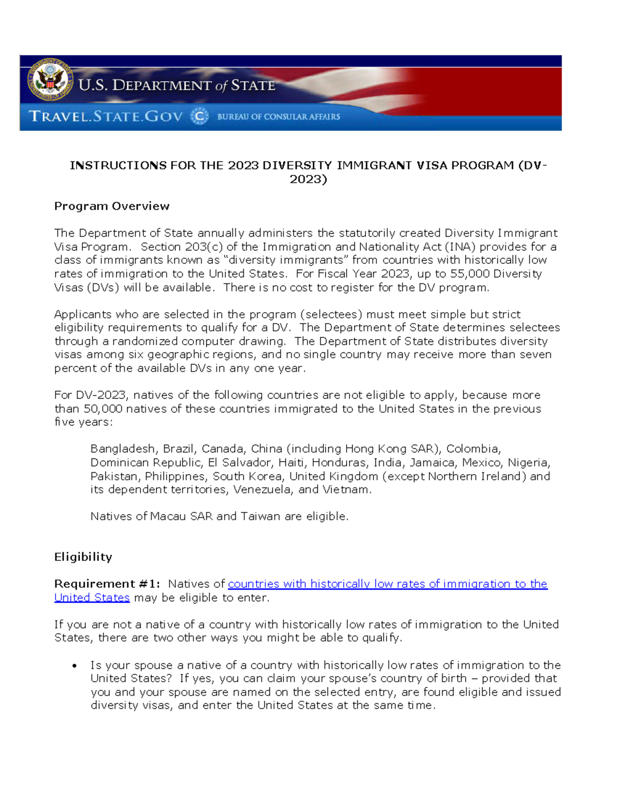 DV 2023 Instructions English - INSTRUCTIONS FOR THE 2023 DIVERSITY ...