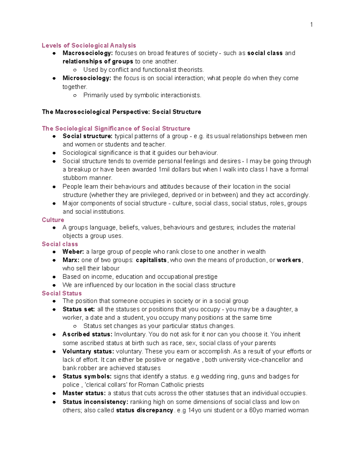 Social Structure & Social Interaction - 1 Levels of Sociological ...
