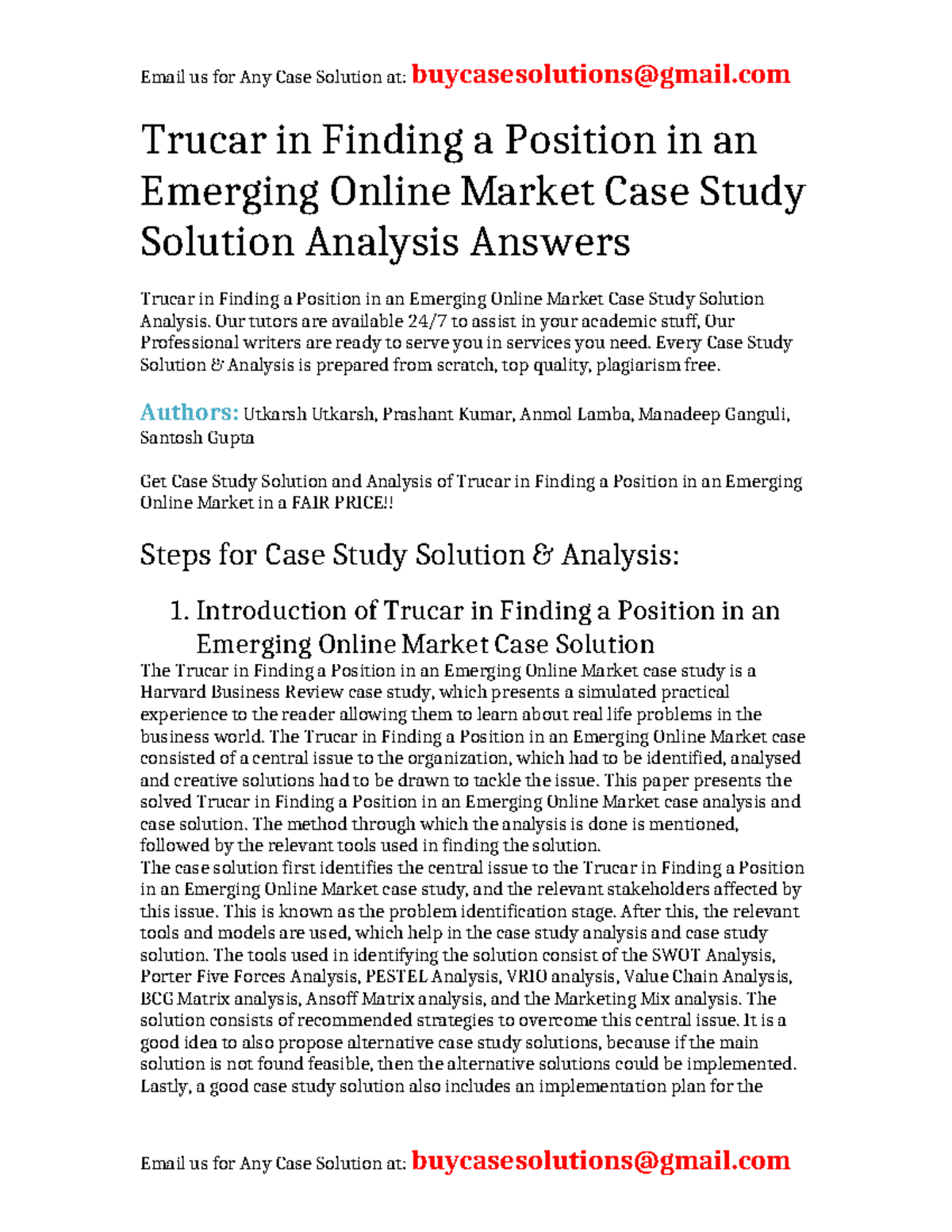 Case Solution Trucar in Finding a Position in an Emerging Online Market ...
