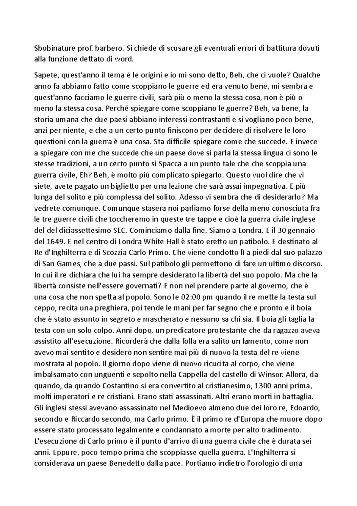 Prof barbero - la guerra civile inglese - Sbobinature prof. barbero. Si ...