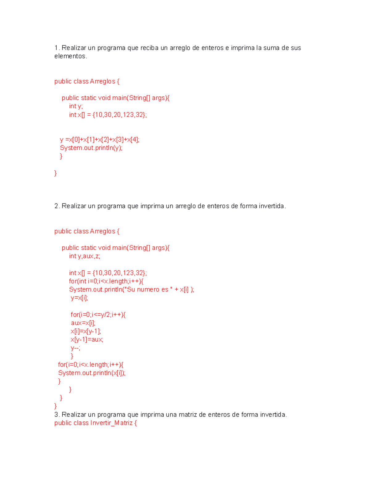 6 ejercicos varios de Java - 1. Realizar un programa que reciba un ...