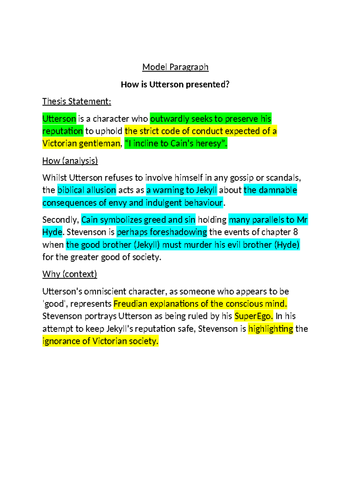 5 Utterson Model Paragraph - Model Paragraph How is Utterson presented ...