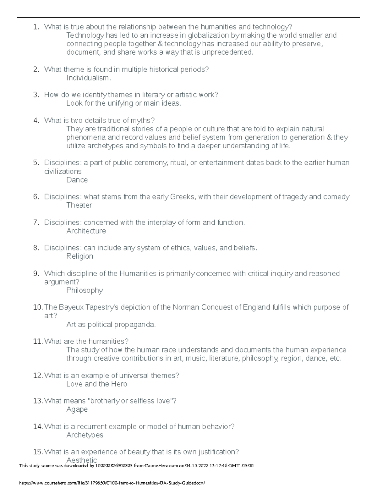 C100 Intro to Humanities OA Study Guide.docx - What is true about the ...