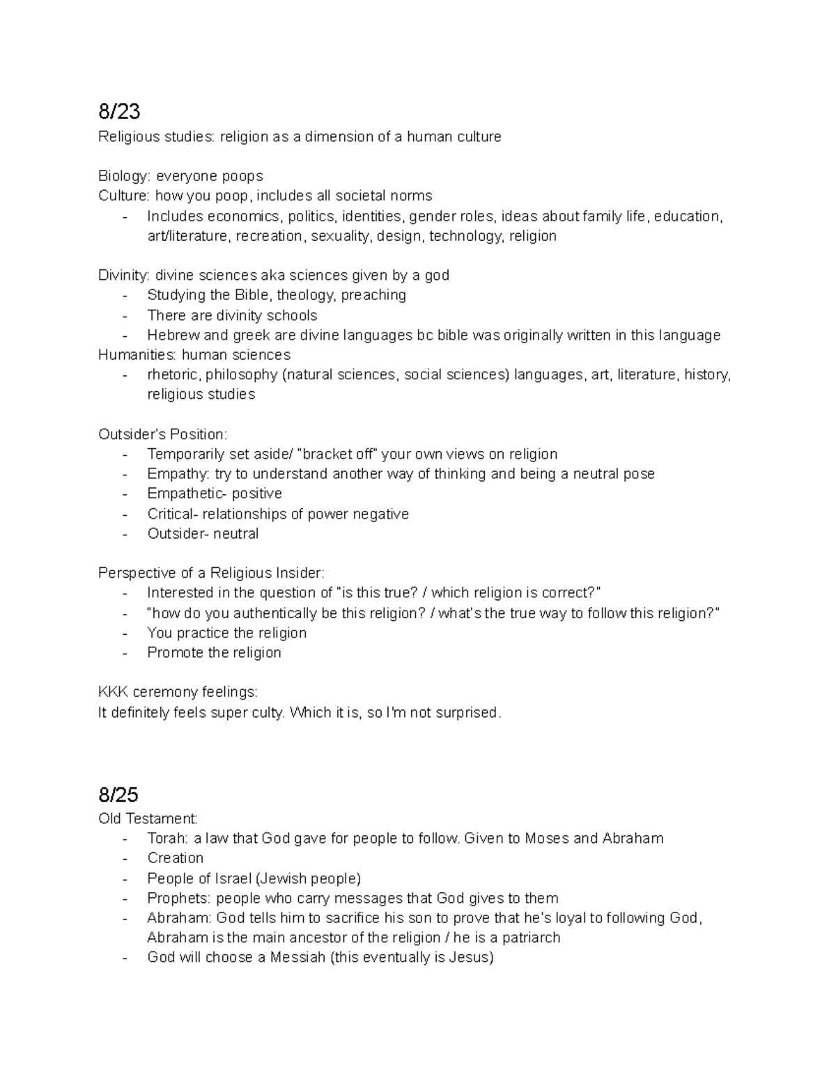 Rel101 notes - 8/ Religious studies: religion as a dimension of a human ...