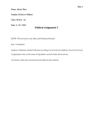 Political Assignment 4 - Thao 1 Name: Alexis Thao Teacher: Professor ...