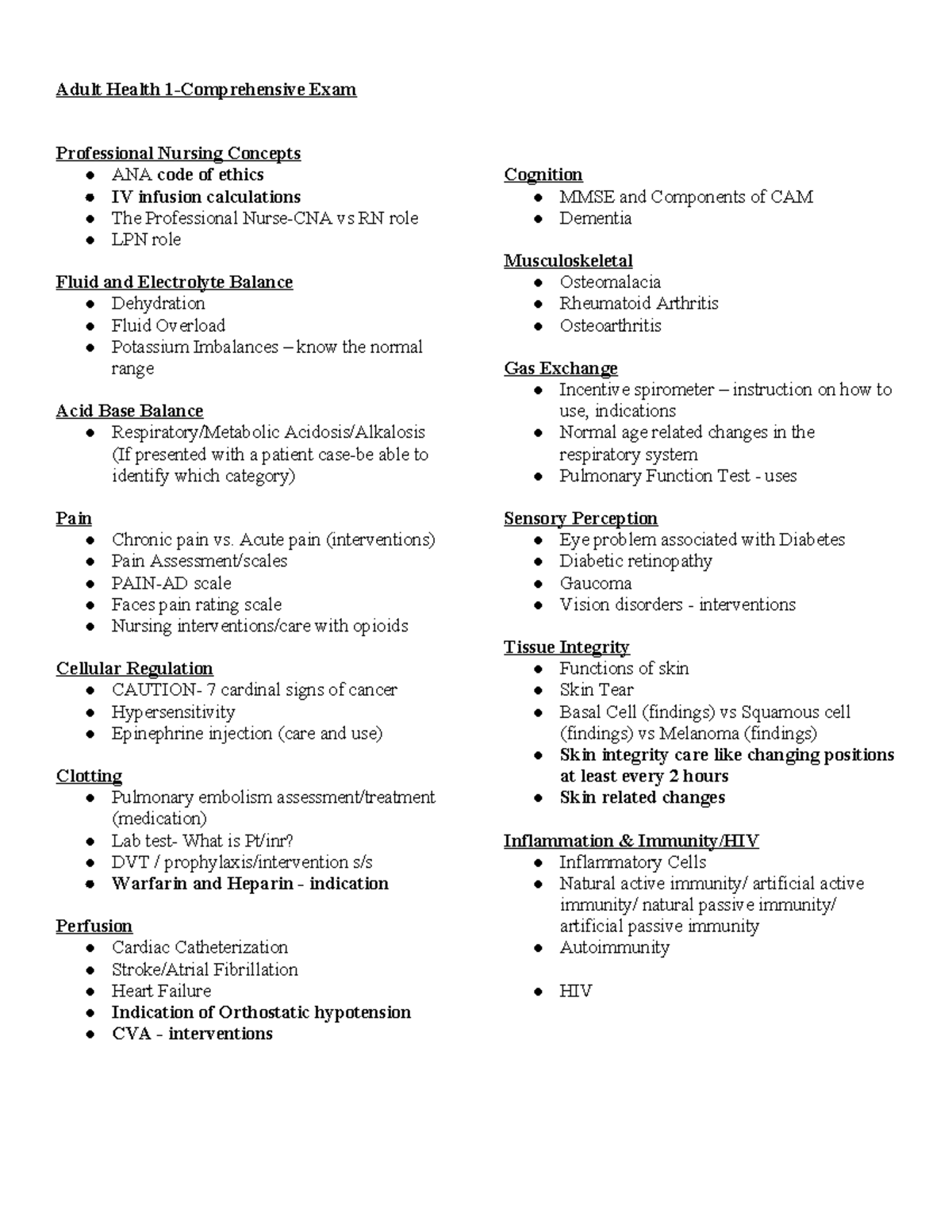 Finals Concept Review - Adult Health 1-Comprehensive Exam Professional ...