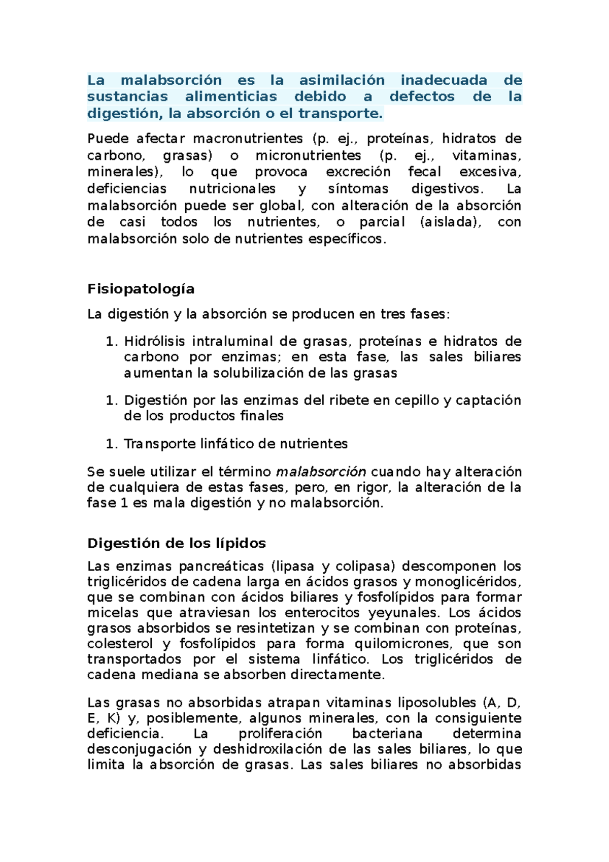 Fisiopatologia - Resumen sobre el sindrome de malabsorcion intestinal ...
