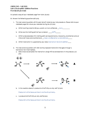 Lab 4 Post lab - post la b 4 - Lab 4 week 2: Separation of an organic ...