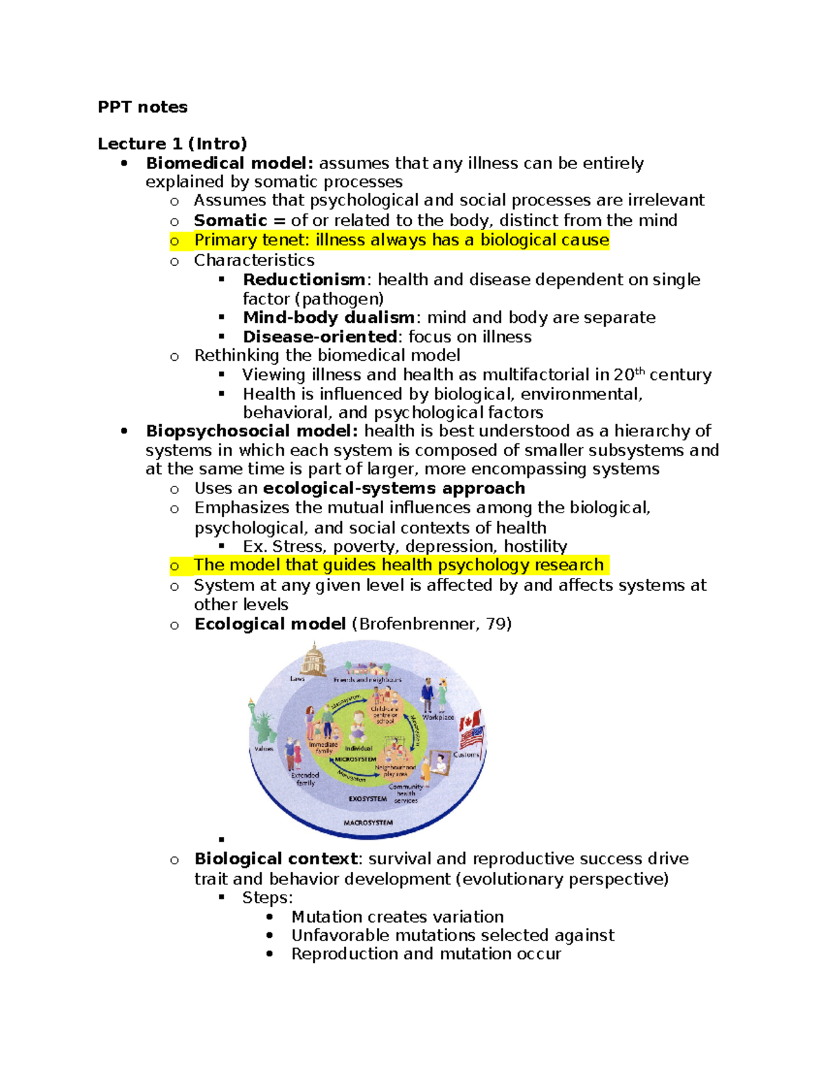 All PowerPoint Notes - PPT notes Lecture 1 (Intro) Biomedical model ...