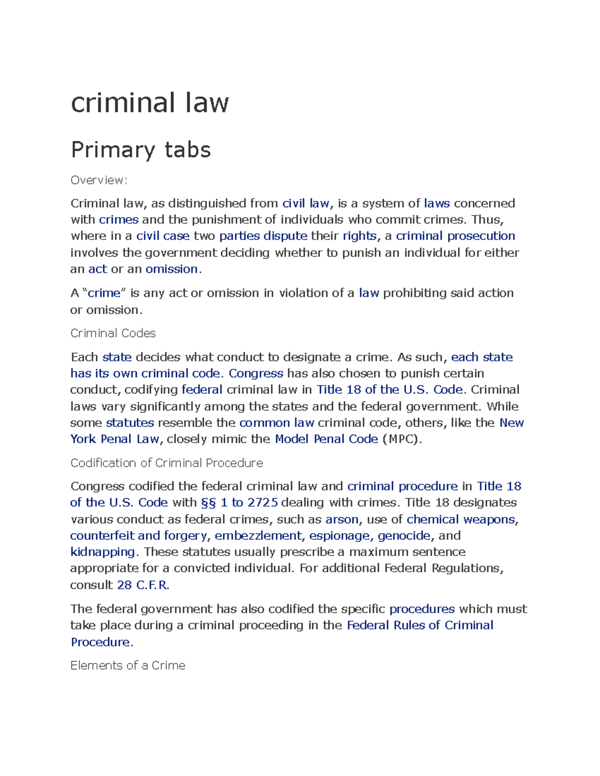 Criminal law - in case you missed the notes - criminal law Primary tabs ...