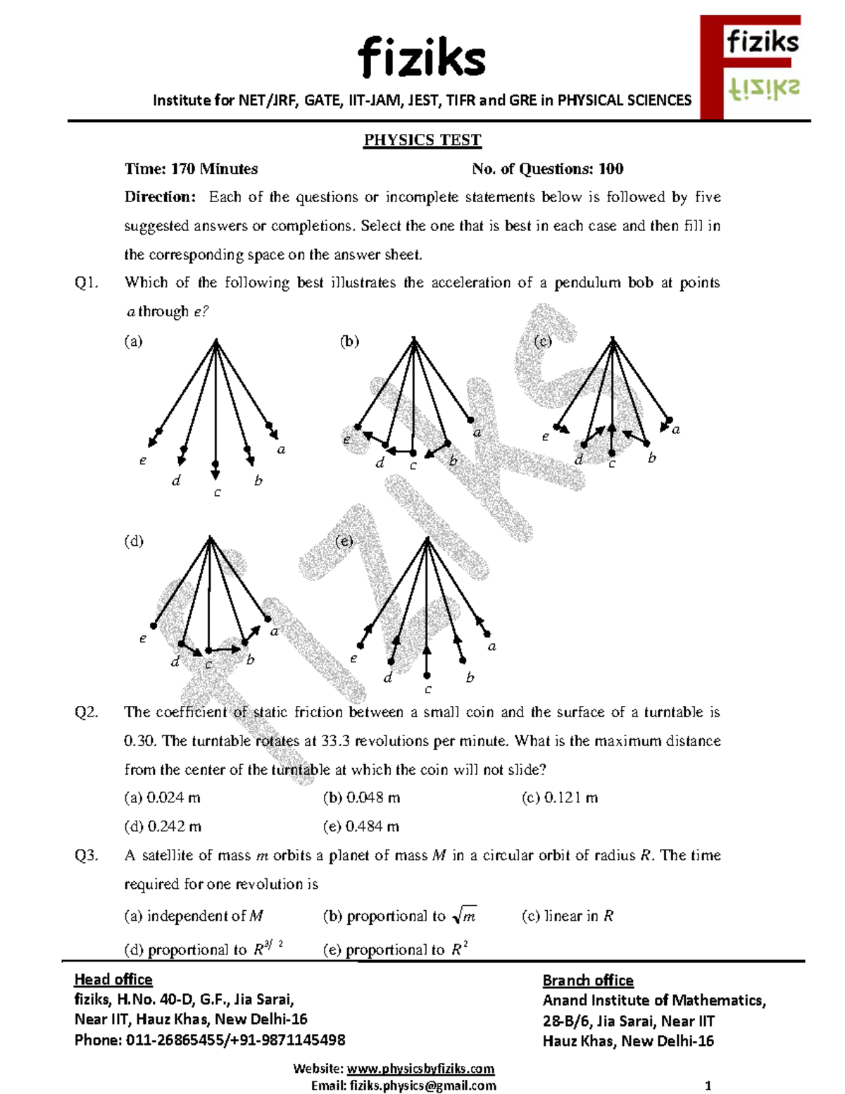 1.GRE Sample Paper 1 - M phil physics GRE - Institute for NET/JRF, GATE ...