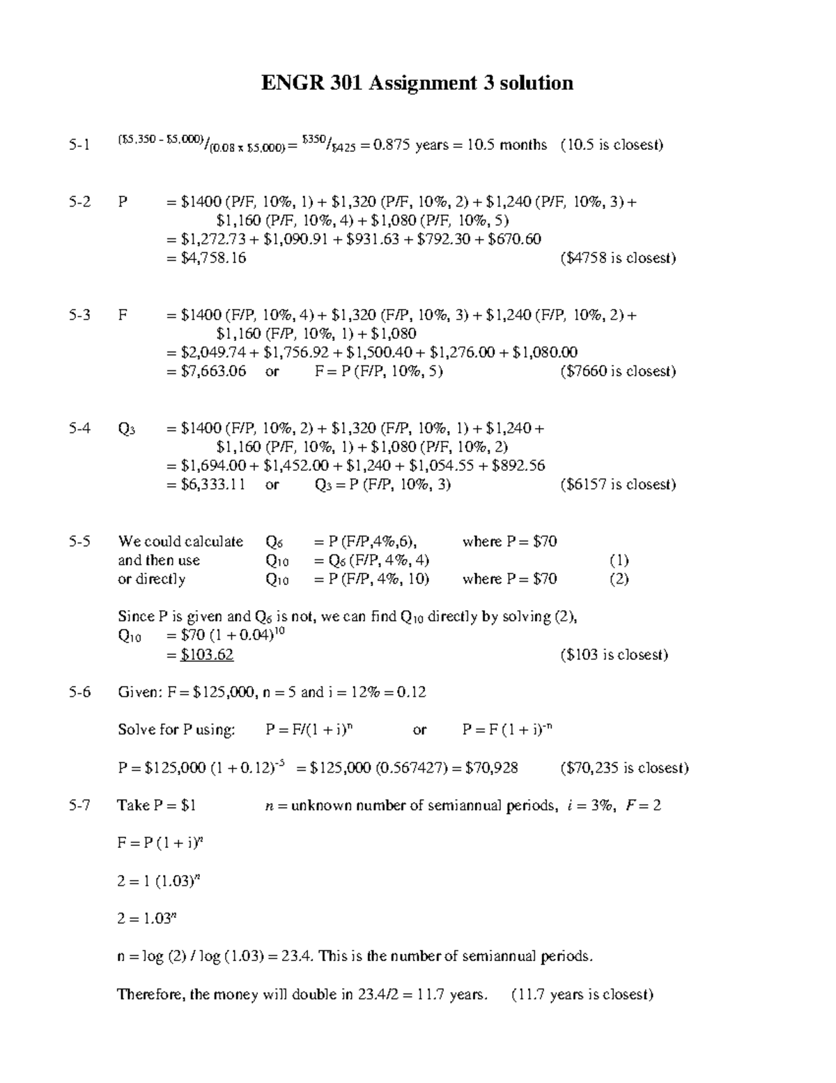 Assignment 3-Solution - ENGR 301 Assignment 3 solution x 0 years 10 ...