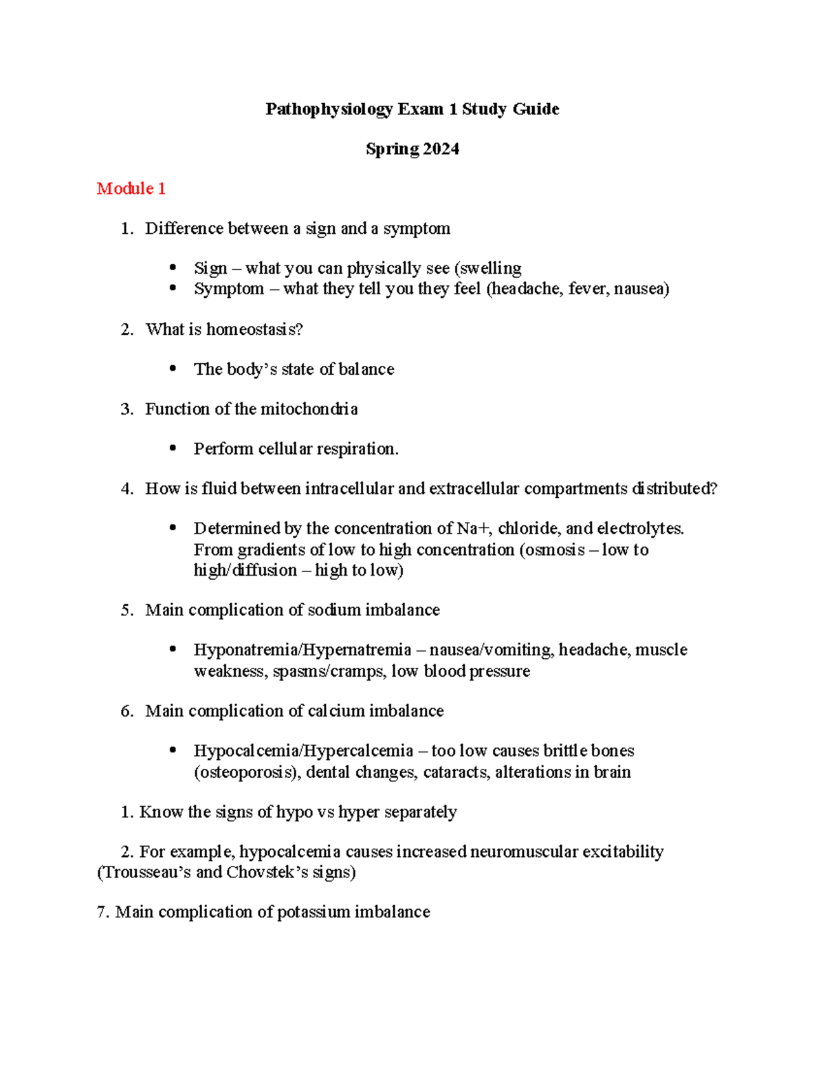 Pathophysiology Exam 1 Study Guide - How is fluid between intracellular ...