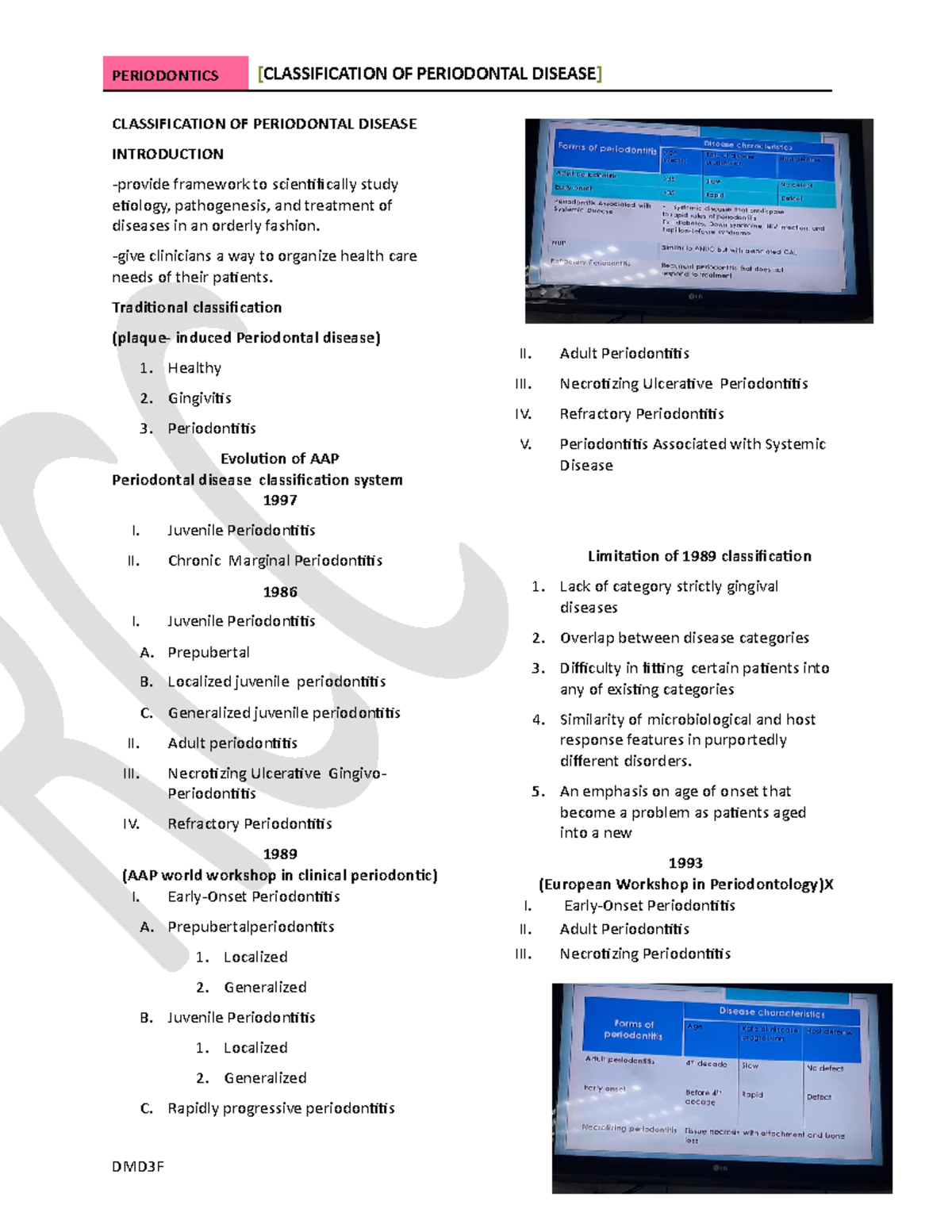 Periodontology - Classification of Periodontal Disease - CLASSIFICATION ...