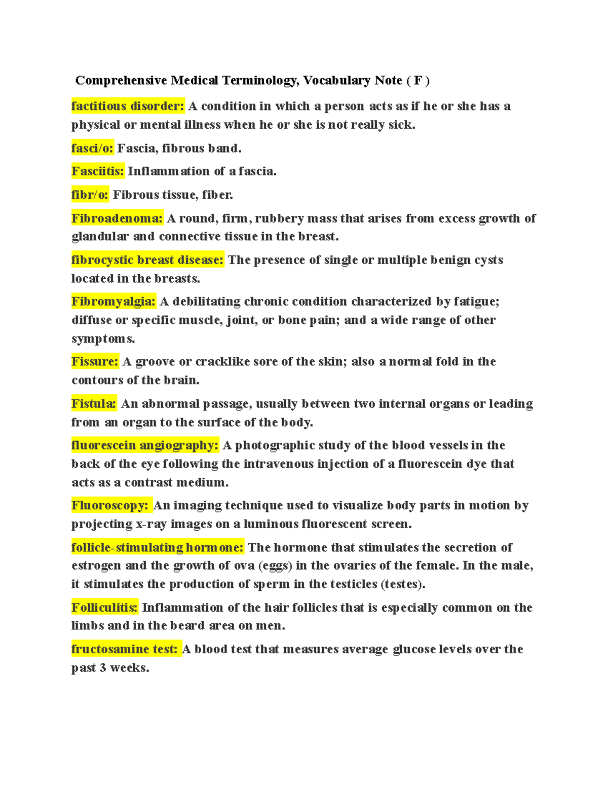Vocabulary Note ( F ) - Comprehensive Medical Terminology, Vocabulary ...