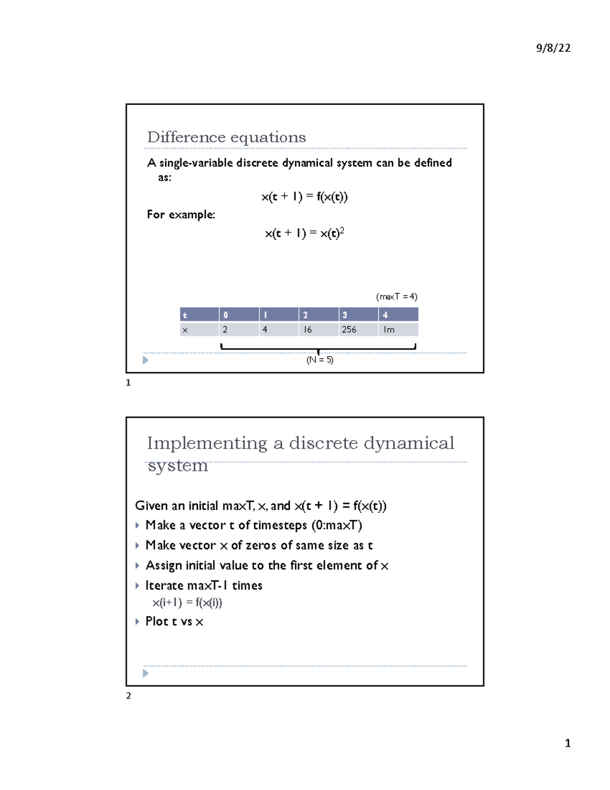 Matlab Session 3 - Difference equations A single-variable discrete dynamical system can be ...