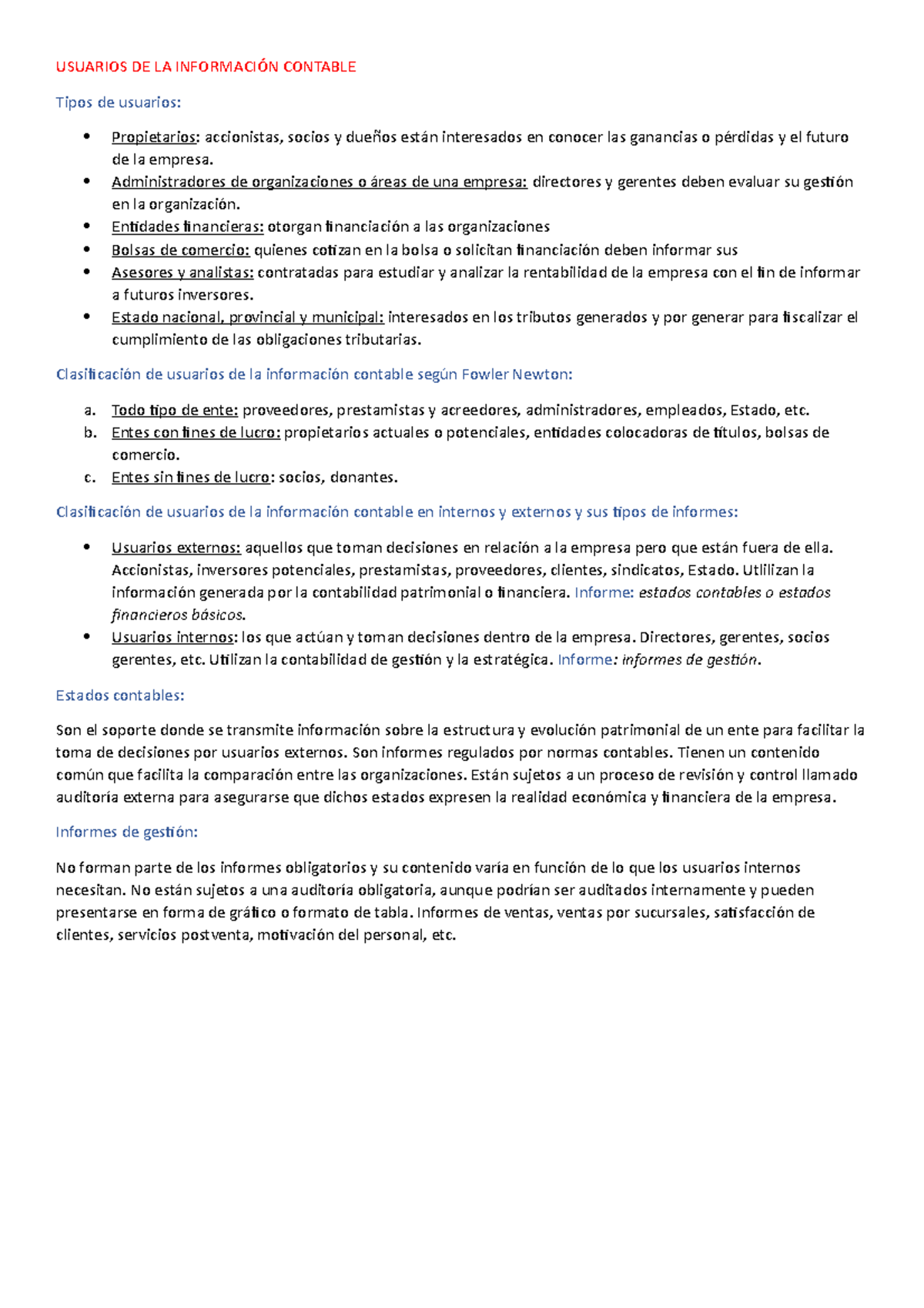 Usuarios DE LA Información Contable (lec 2) - USUARIOS DE LA INFORMACIÓN CONTABLE Tipos de ...