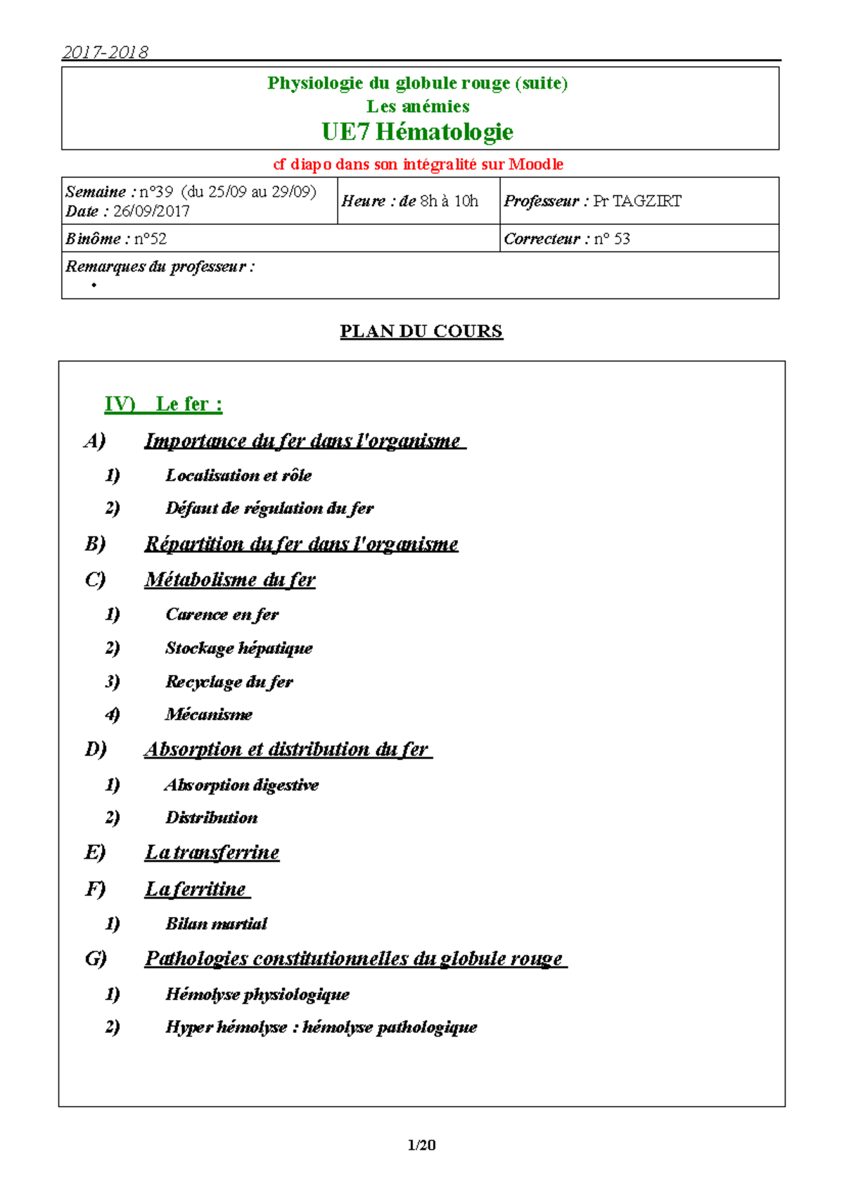 Physiologie du globule rouge + Anémies - Physiologie du globule rouge ...